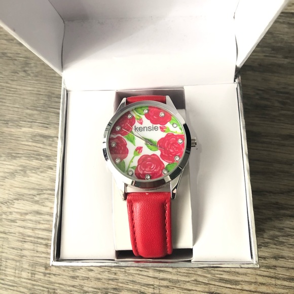 Kensie | Accessories | Kenzie Red Rose Rhinestone Watch Nwt | Poshmark